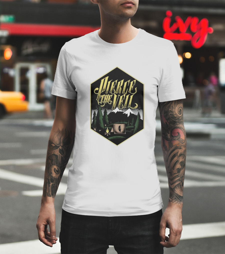 Pierce The Veil Mountain Tent Campfire Forest Scene T-Shirt