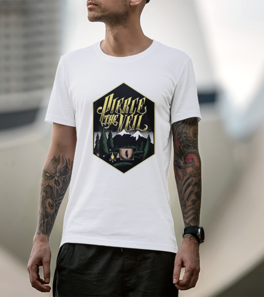 Pierce The Veil Mountain Tent Campfire Forest Scene T-Shirt