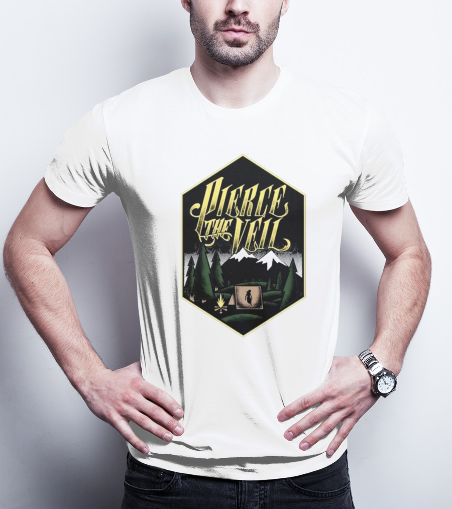 Pierce The Veil Mountain Tent Campfire Forest Scene T-Shirt