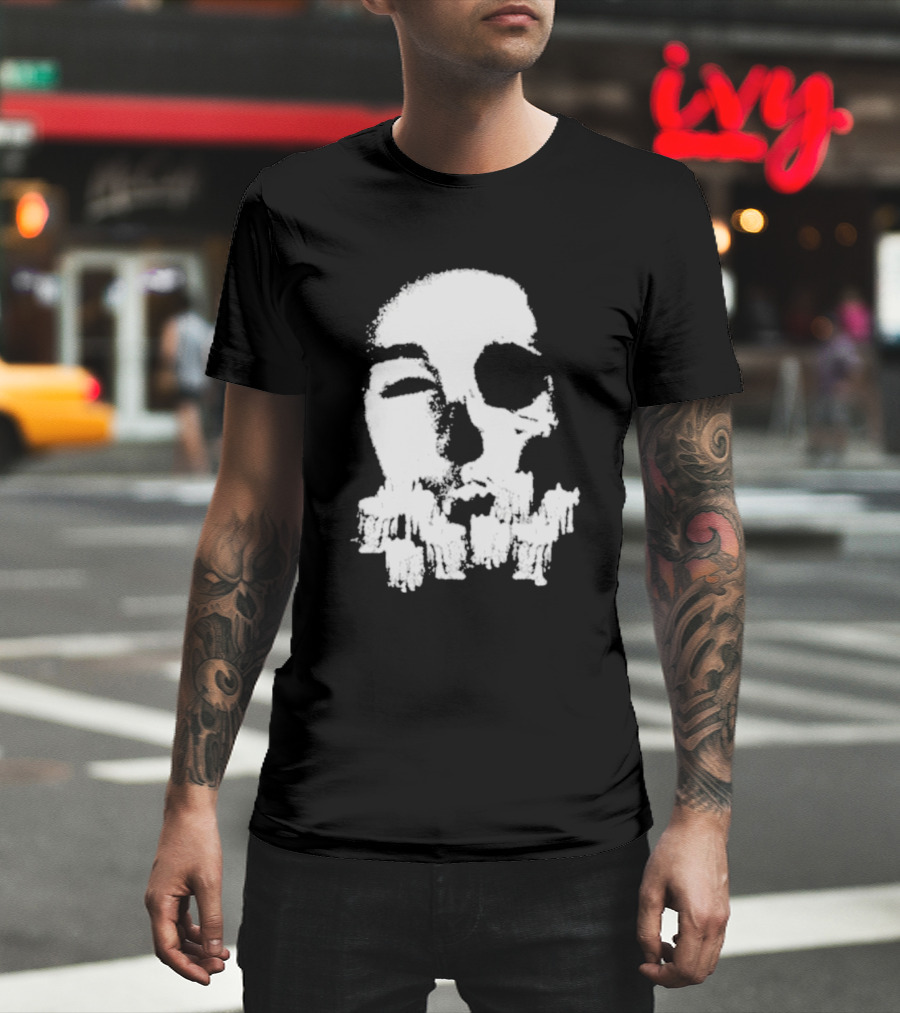 Turnabout Grayscale Face With Abstract Text T-Shirt