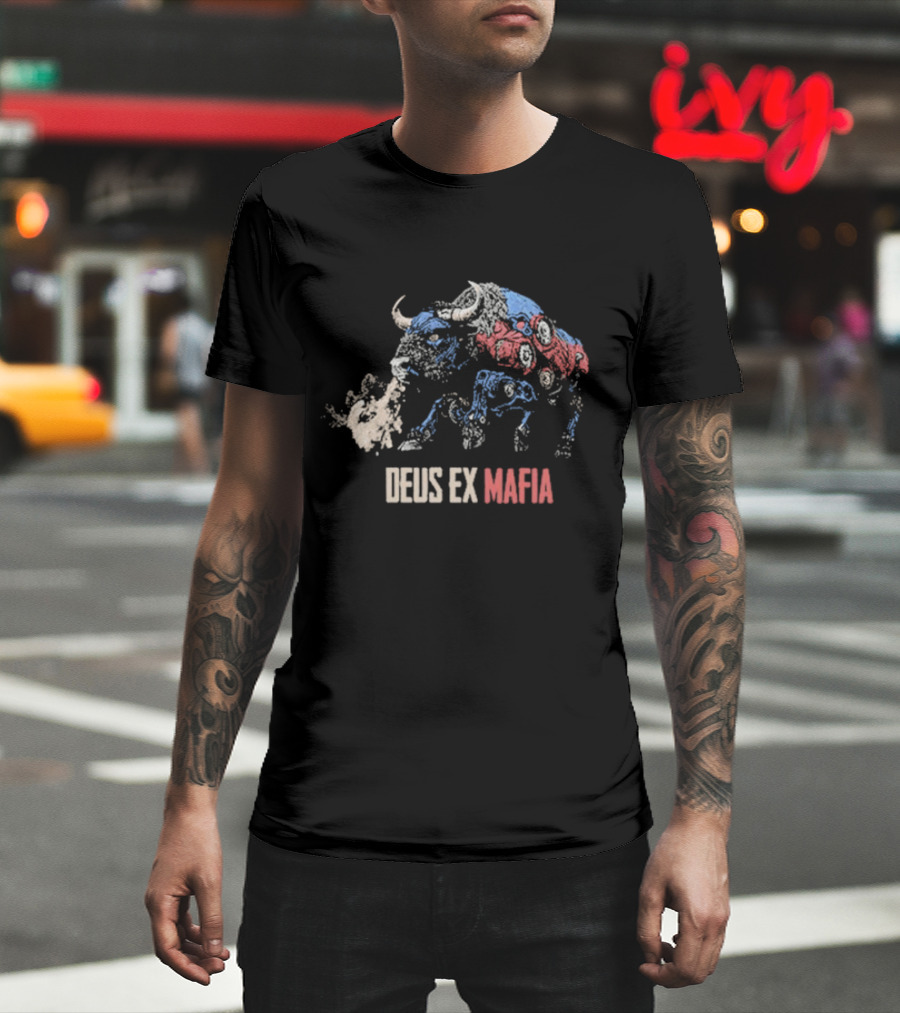 Deus Ex Mafia Volume 15 5 Stylized Bison Graphic With Steam And Mechanical Features T-Shirt