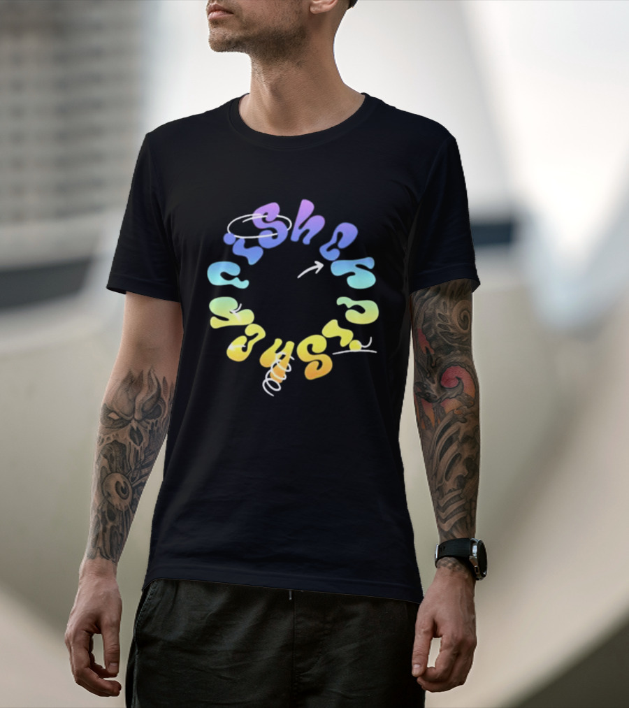 Fisher Black Rainbow Trippy Spiral Typography T-Shirt