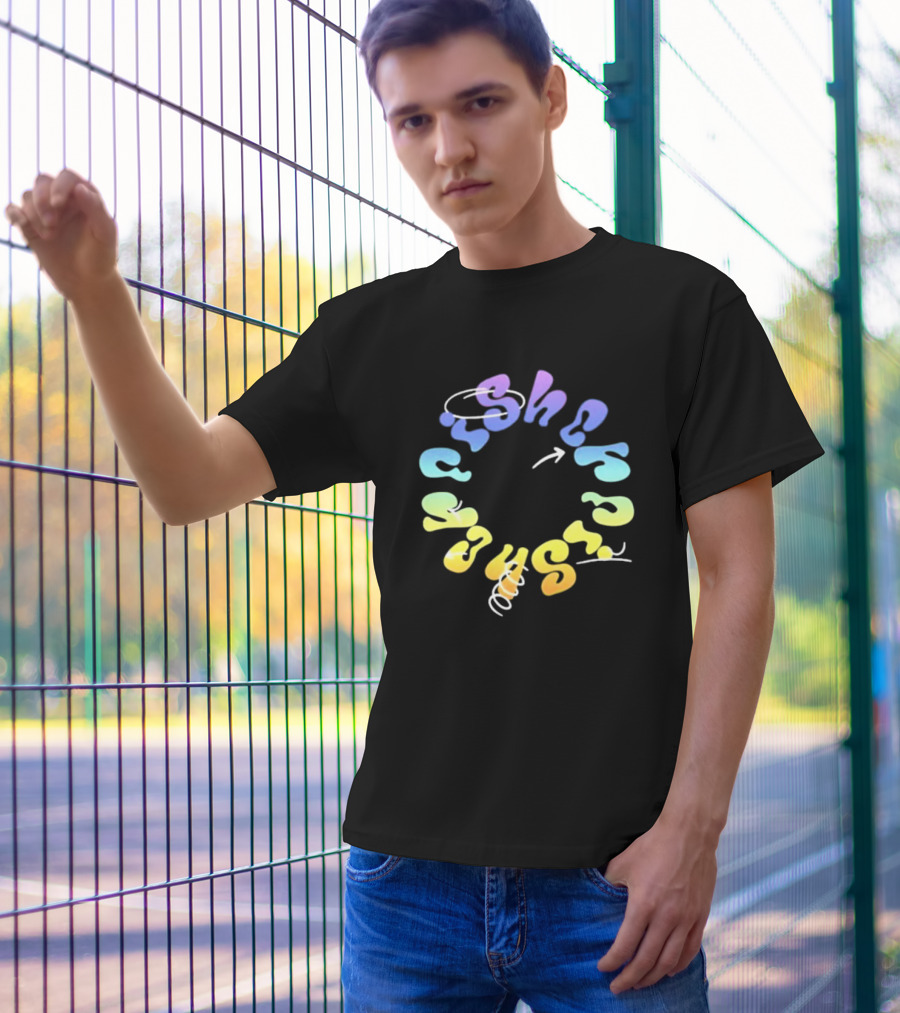 Fisher Black Rainbow Trippy Spiral Typography T-Shirt