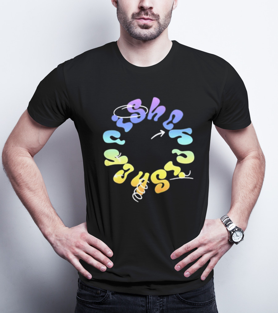 Fisher Black Rainbow Trippy Spiral Typography T-Shirt