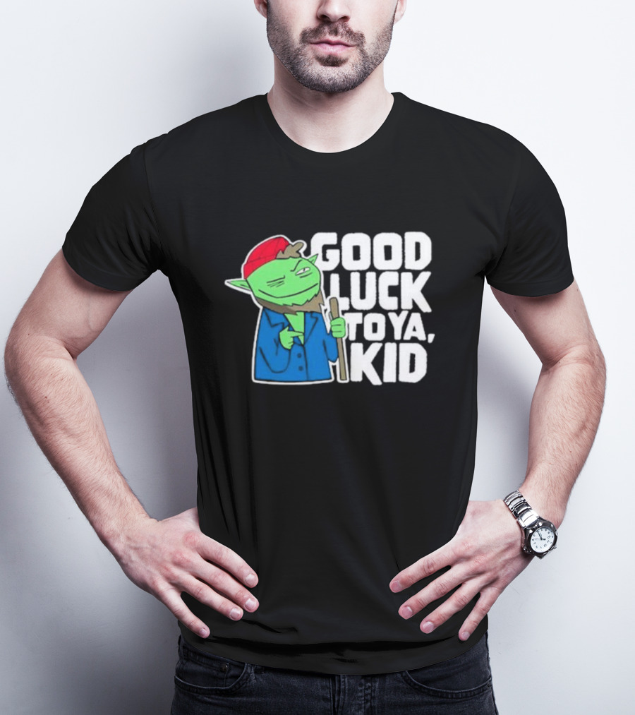 Good Luck To Ya Kid Green Character With Red Hat And Stick T-Shirt