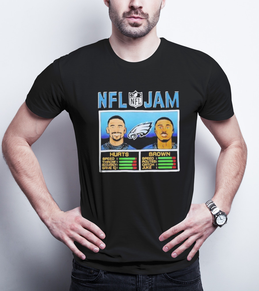NFL Jam Hurts Brown Philadelphia Eagles Speed Accuracy Ratings T-Shirt