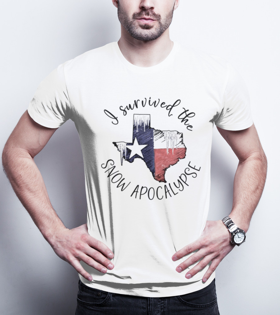 I Survived The Snow Apocalypse Texas Map Flag Star T-Shirt