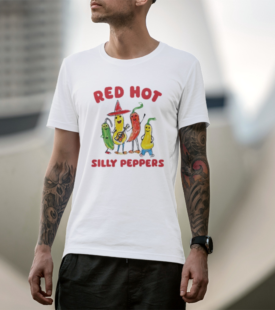 Sillycityco Red Hot Silly Peppers Cartoon Band Characters T-Shirt