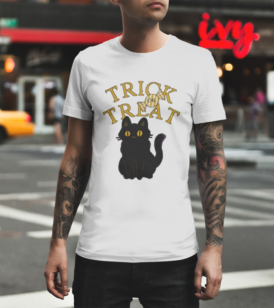 Trick Or Treat Candy Black Cat Halloween T-Shirt