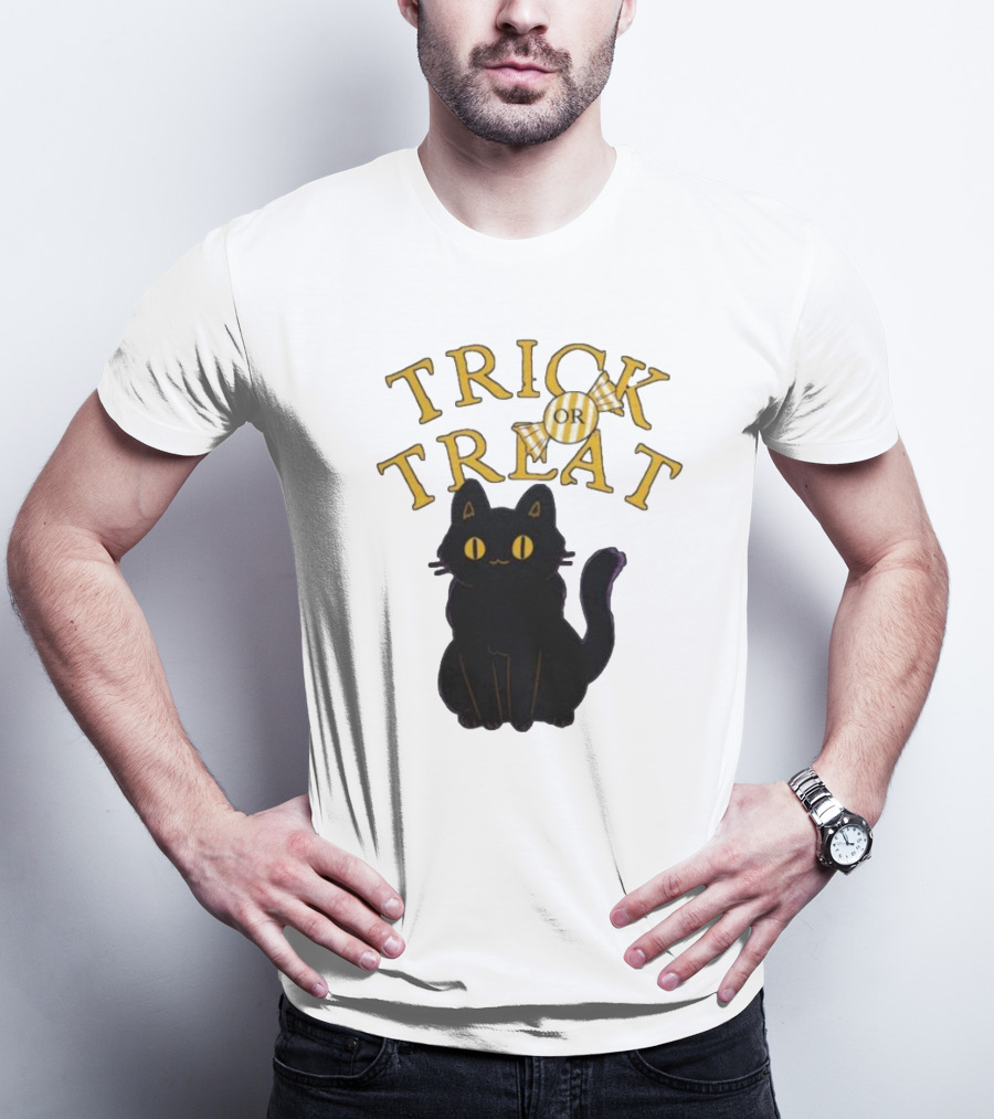 Trick Or Treat Candy Black Cat Halloween T-Shirt