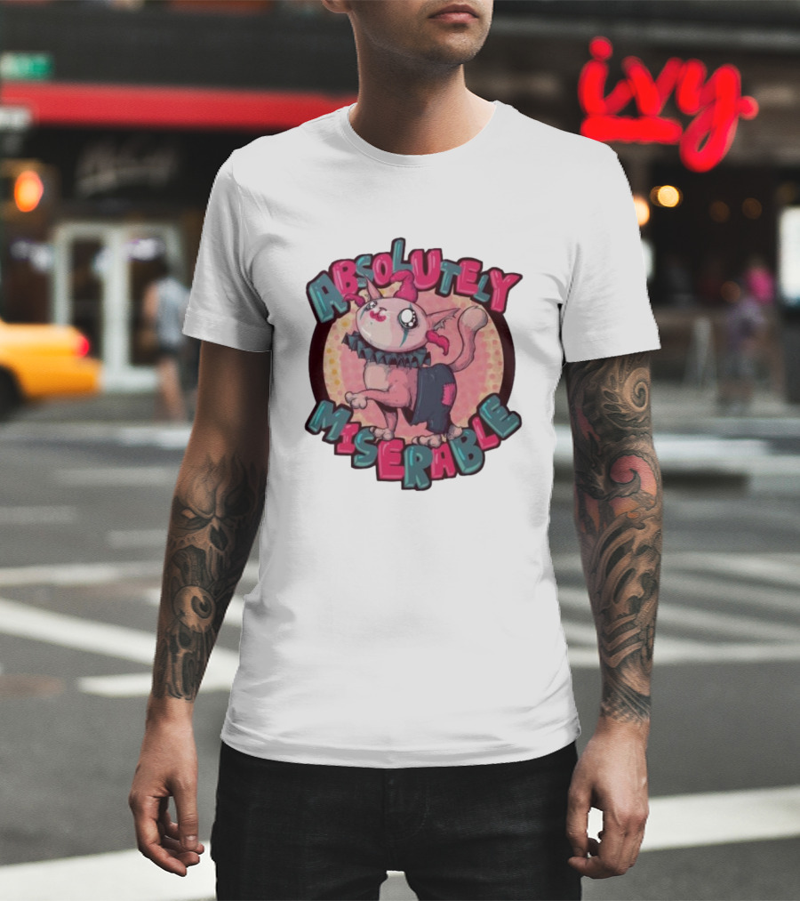 Absolutely Miserable Patchwork Cat With Puffy Text T-Shirt
