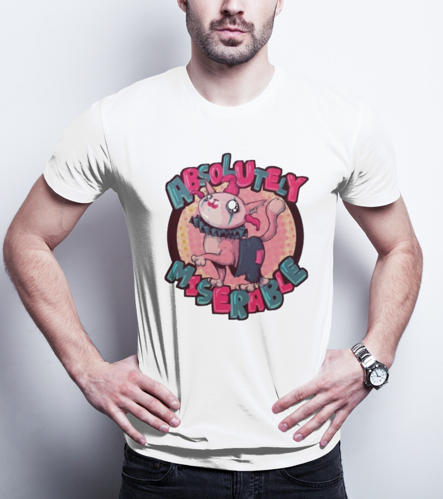 Absolutely Miserable Patchwork Cat With Puffy Text T-Shirt
