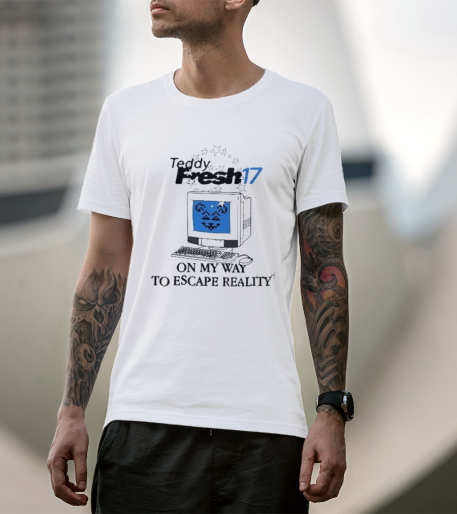 Teddy Fresh 17 On My Way To Escape Reality Retro Computer Dog T-Shirt