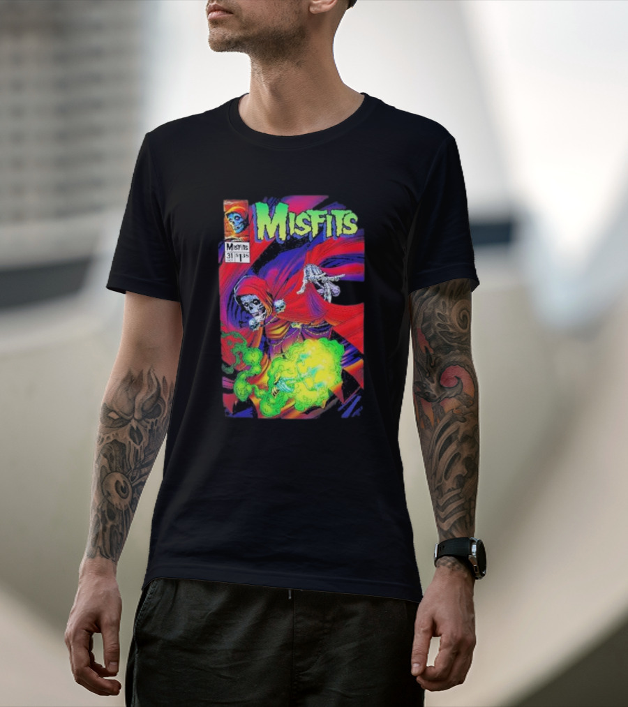 Misfits Yesterdays Death Skeleton Comic Cover 31 Skulls Purple Red Green Smoke T-Shirt