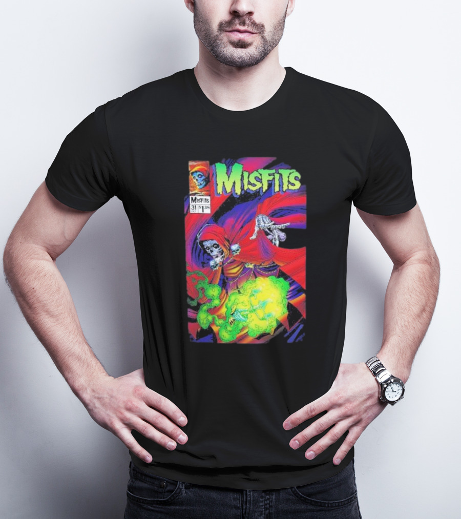 Misfits Yesterdays Death Skeleton Comic Cover 31 Skulls Purple Red Green Smoke T-Shirt