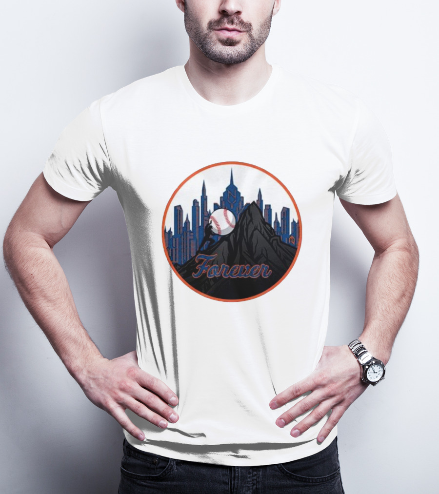 One Must Imagine A Met Fan Happy Forever Baseball Skyline Iconic City Background T-Shirt