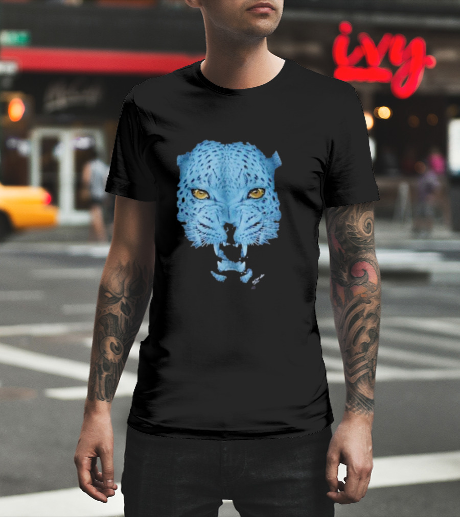 Over Blue Leopard Head With Fierce Yellow Eyes T-Shirt