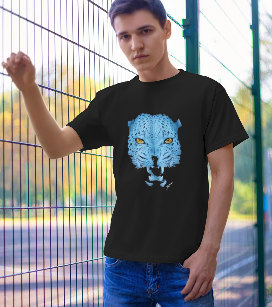 Over Blue Leopard Head With Fierce Yellow Eyes T-Shirt