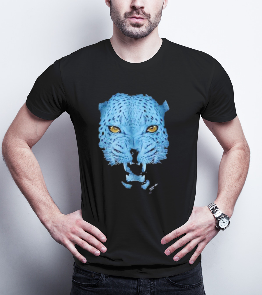 Over Blue Leopard Head With Fierce Yellow Eyes T-Shirt