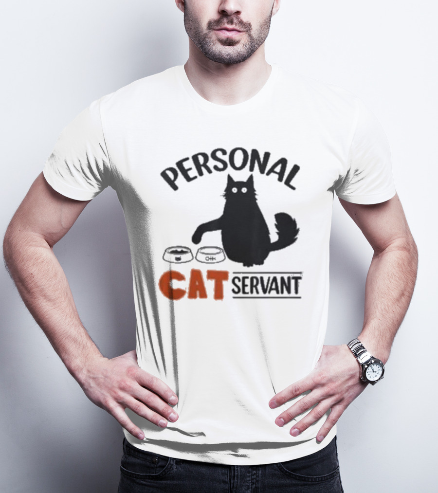PERSONAL CAT SERVANT WITH PET FOOD BOWLS T-Shirt
