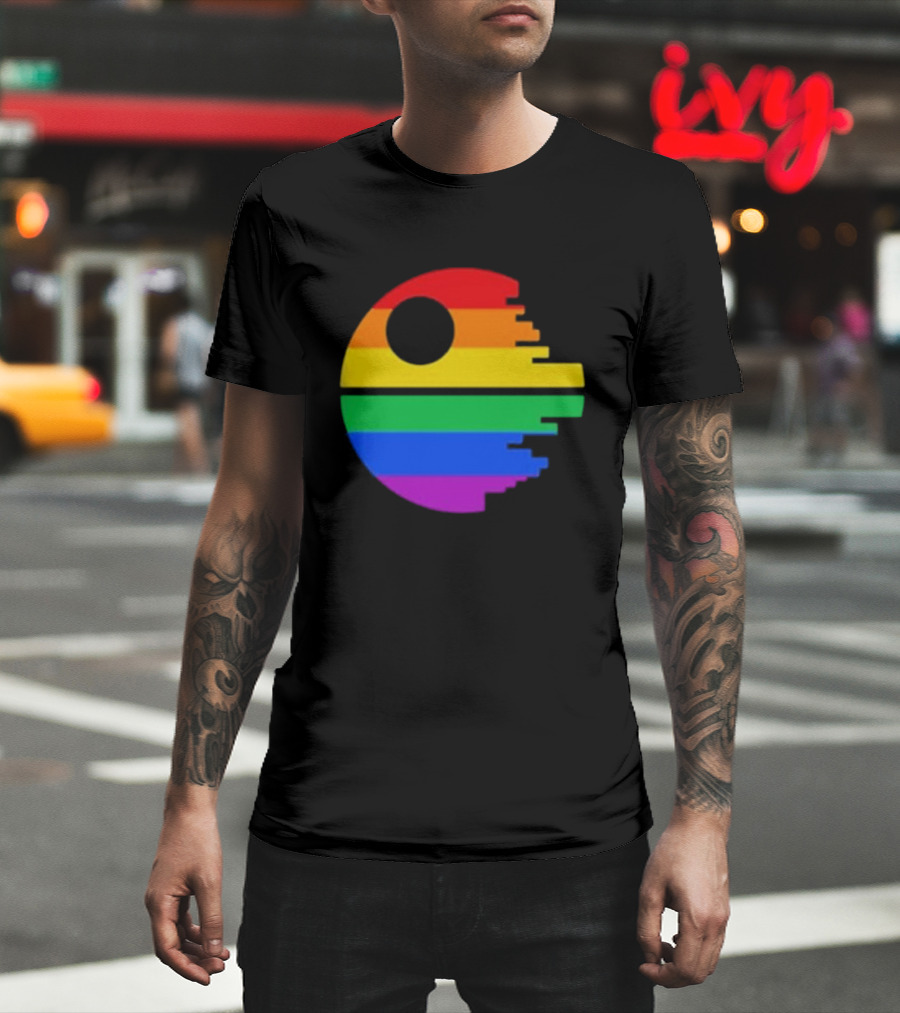 Rainbow Death Star Icon With Multicolor Stripes T-Shirt