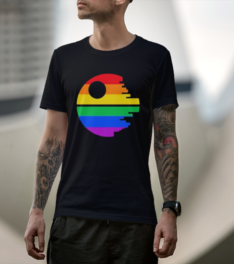 Rainbow Death Star Icon With Multicolor Stripes T-Shirt