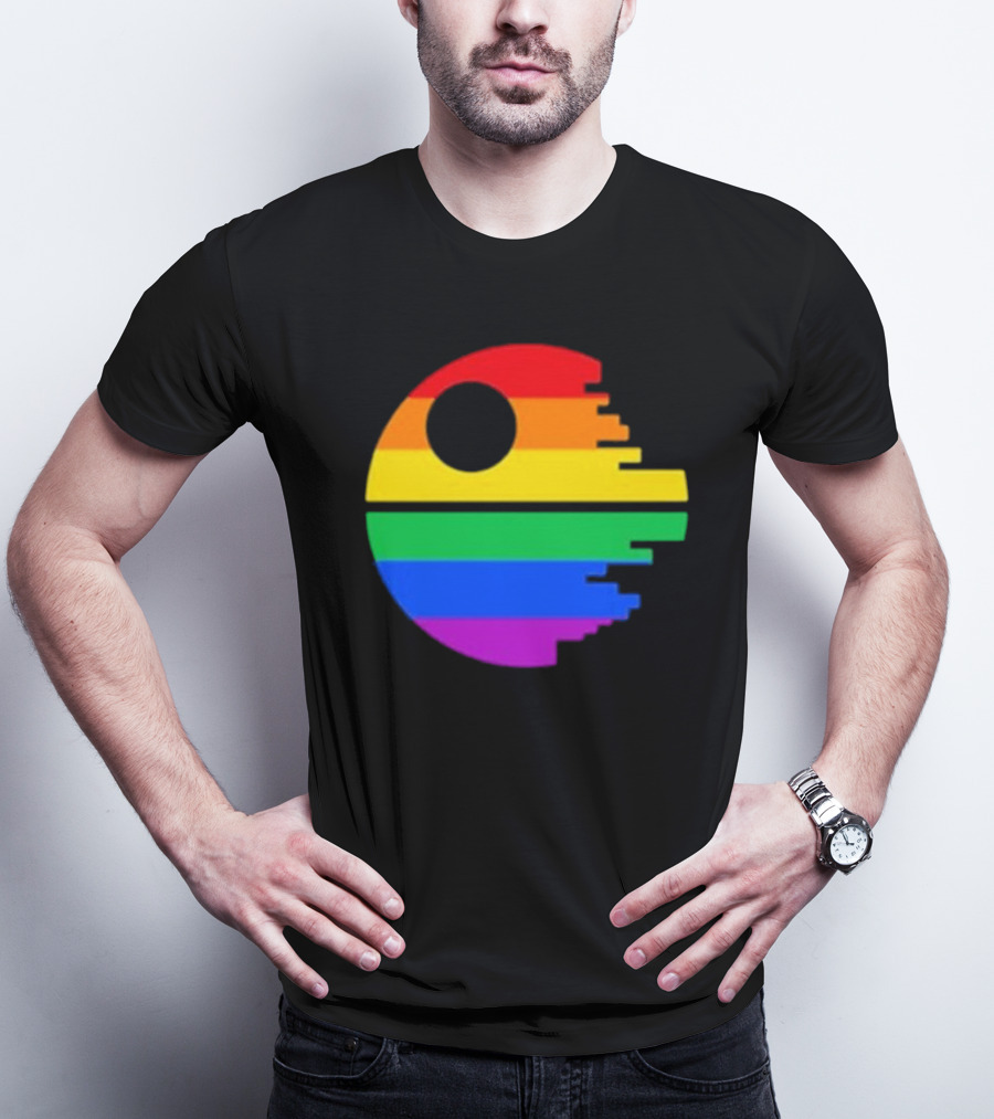 Rainbow Death Star Icon With Multicolor Stripes T-Shirt