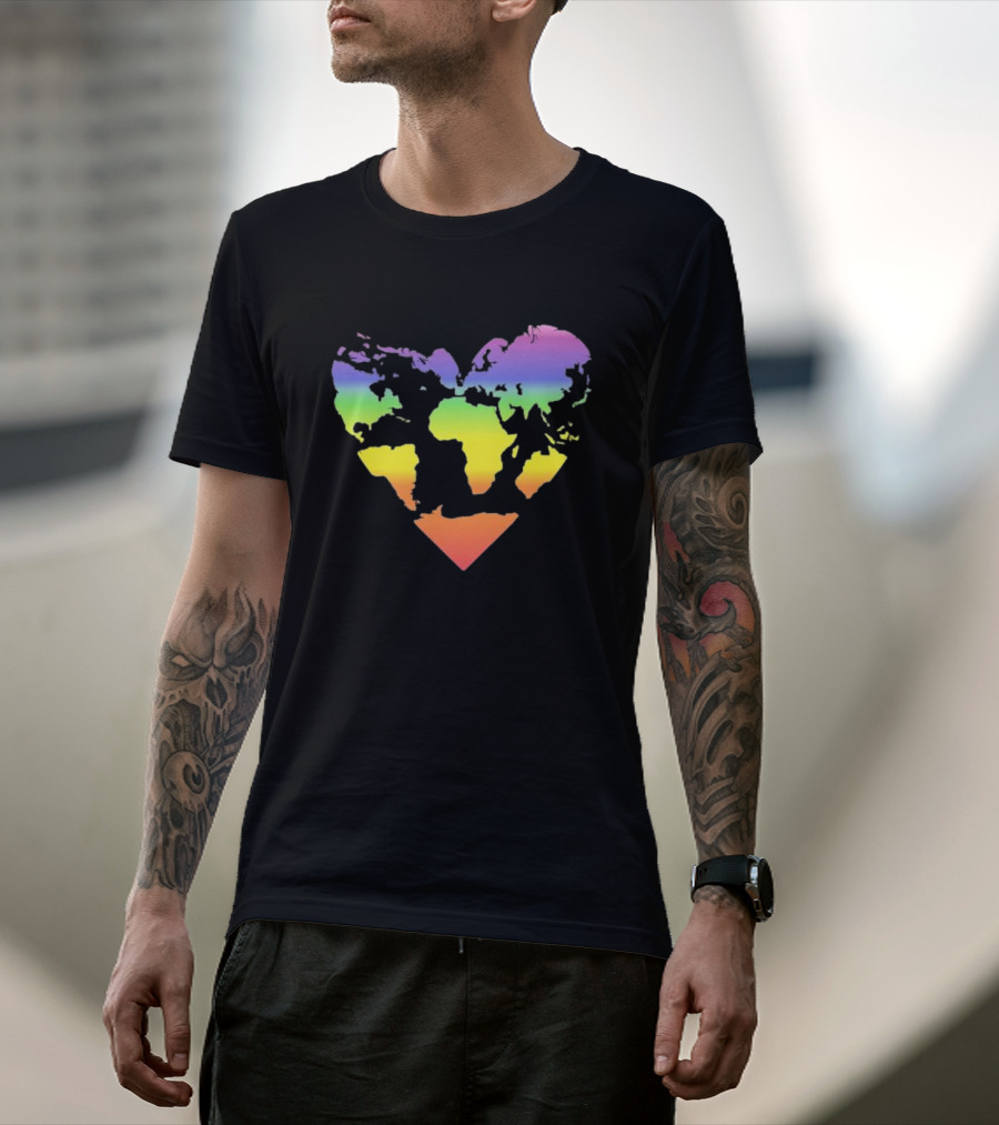 Rainbow Heart World Map Polyamory Pride T-Shirt