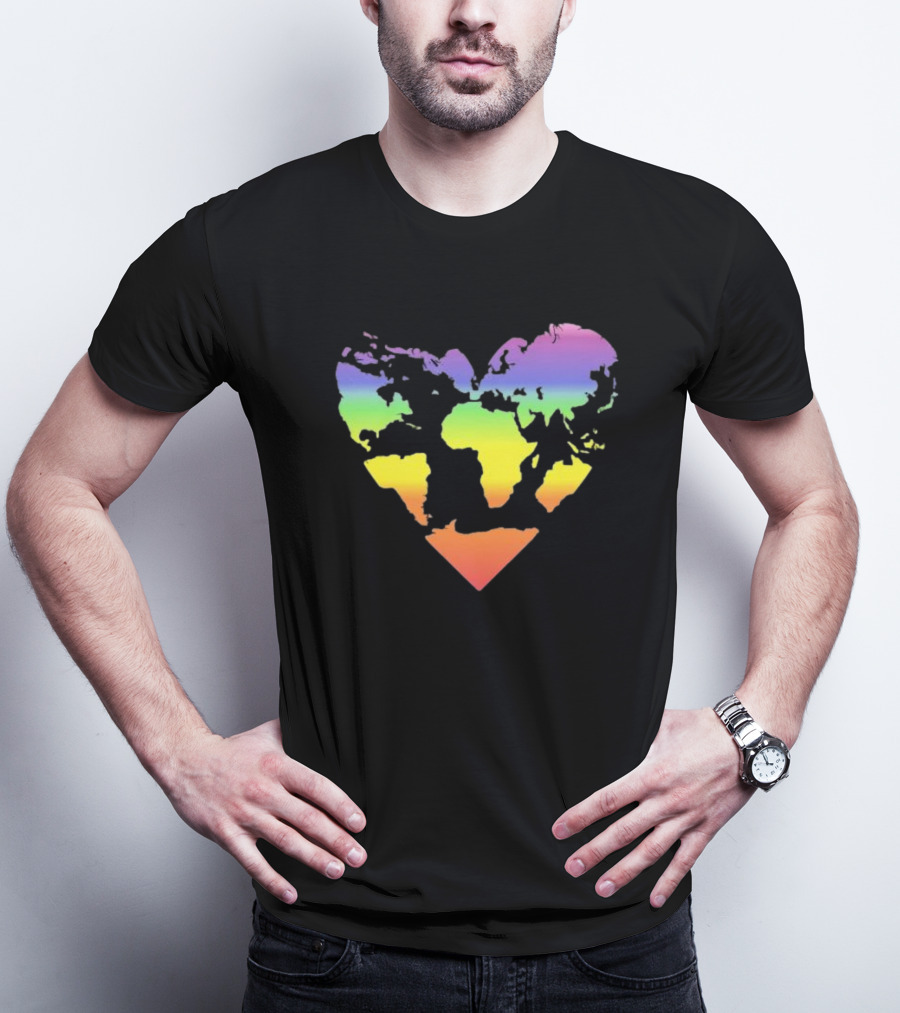 Rainbow Heart World Map Polyamory Pride T-Shirt