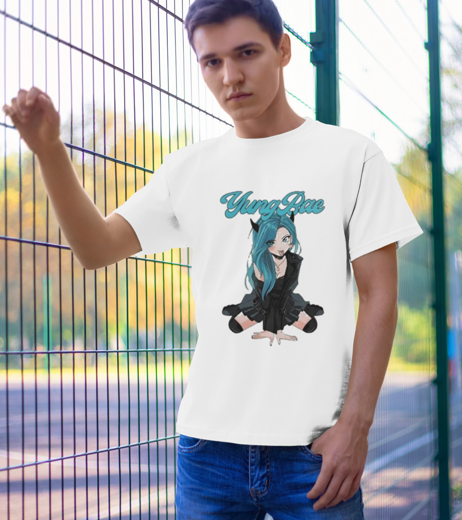 Yung Rae Blue-Haired Goth Anime Girl T-Shirt
