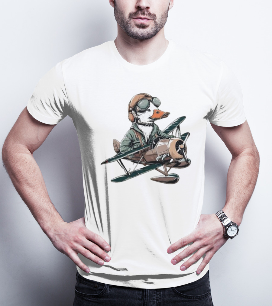 Aviator Duck Flying Vintage Airplane Pilot Softstyle T-Shirt