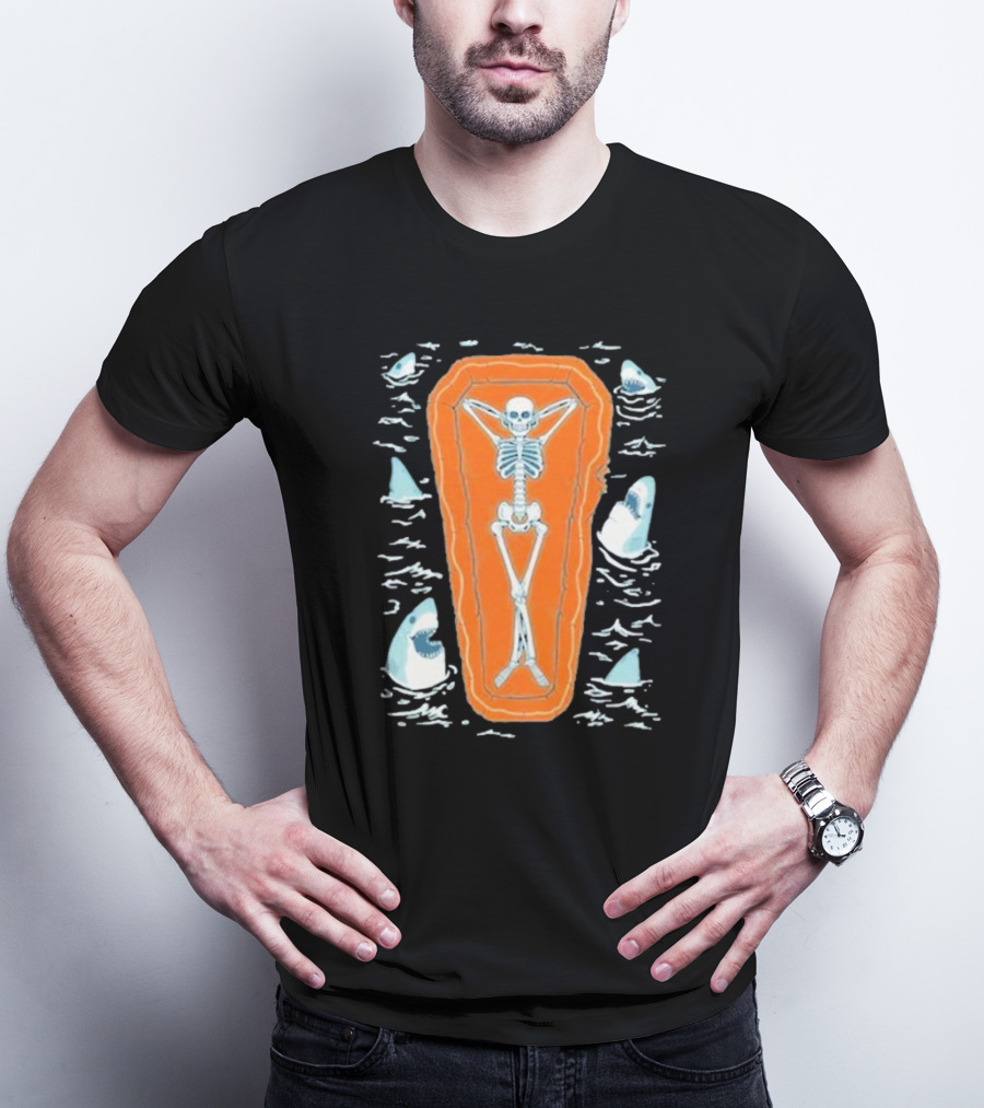Brain Freeze Press Daydreamer Relaxing Skeleton Coffin Sharks T-Shirt