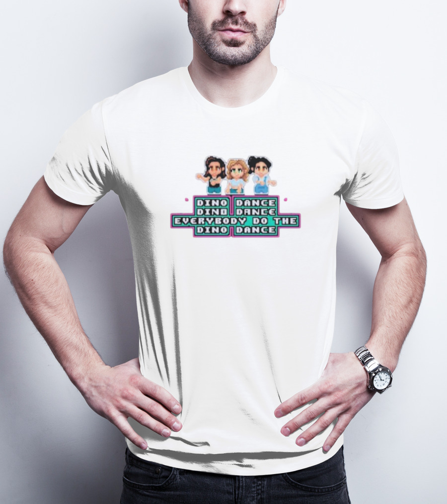 Dino Dance Everybody Do The Dino Dance Pixel Style Trio T-Shirt
