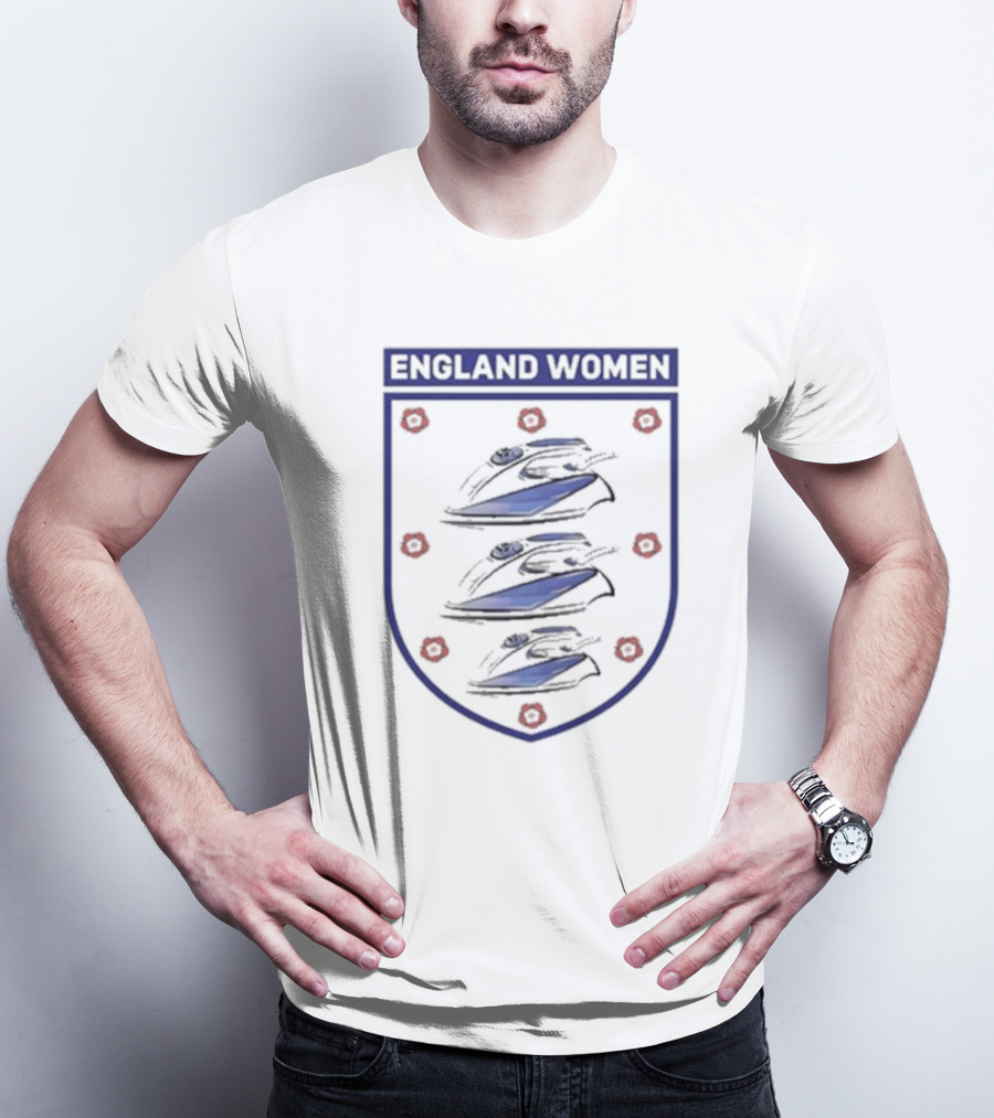 England Women Three Irons Shield With Red Floral Icons T-Shirt