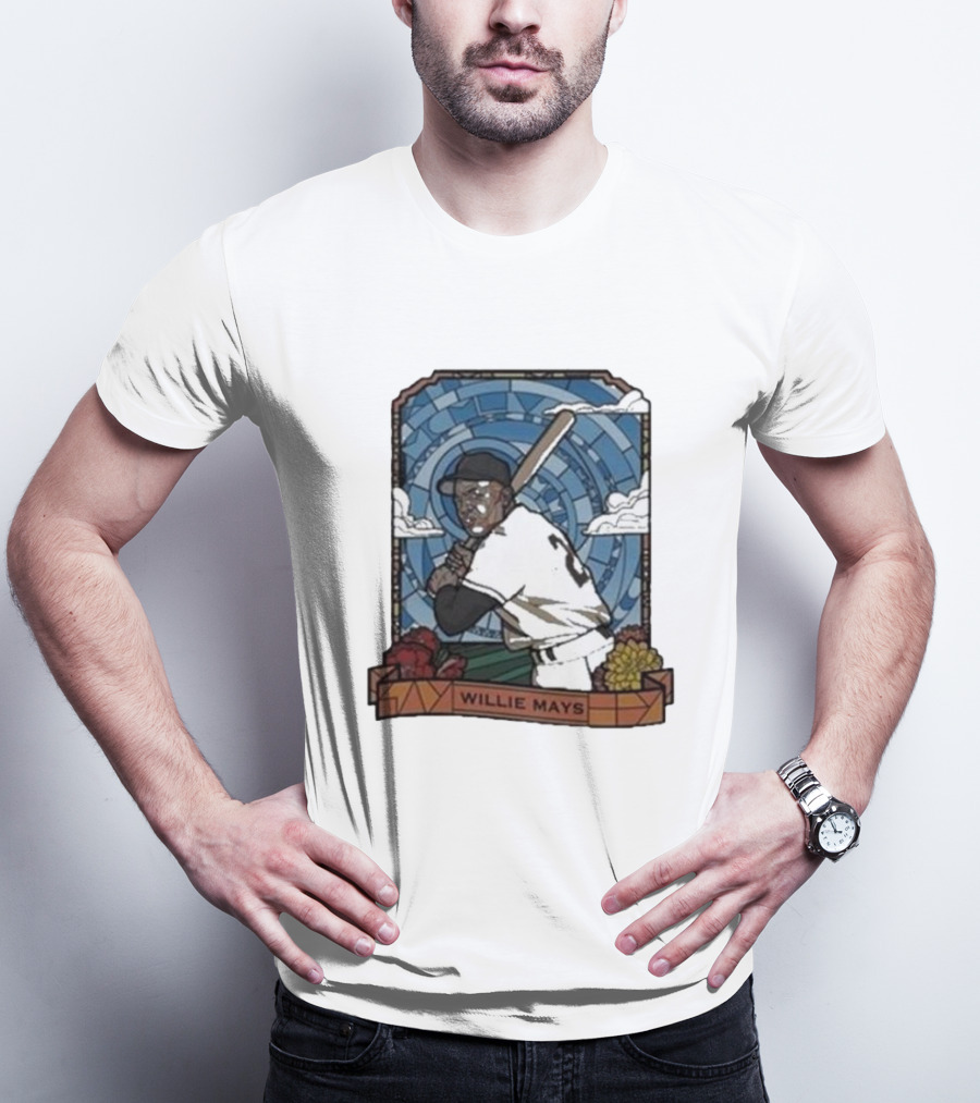 Willie Mays Giants Baseball Player With Bat And Clouds T-Shirt