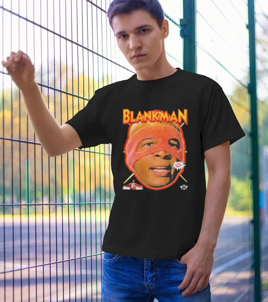 Blankman Heroic Arrival To Save Your Butt With Iconic Masked Superhero Image T-Shirt