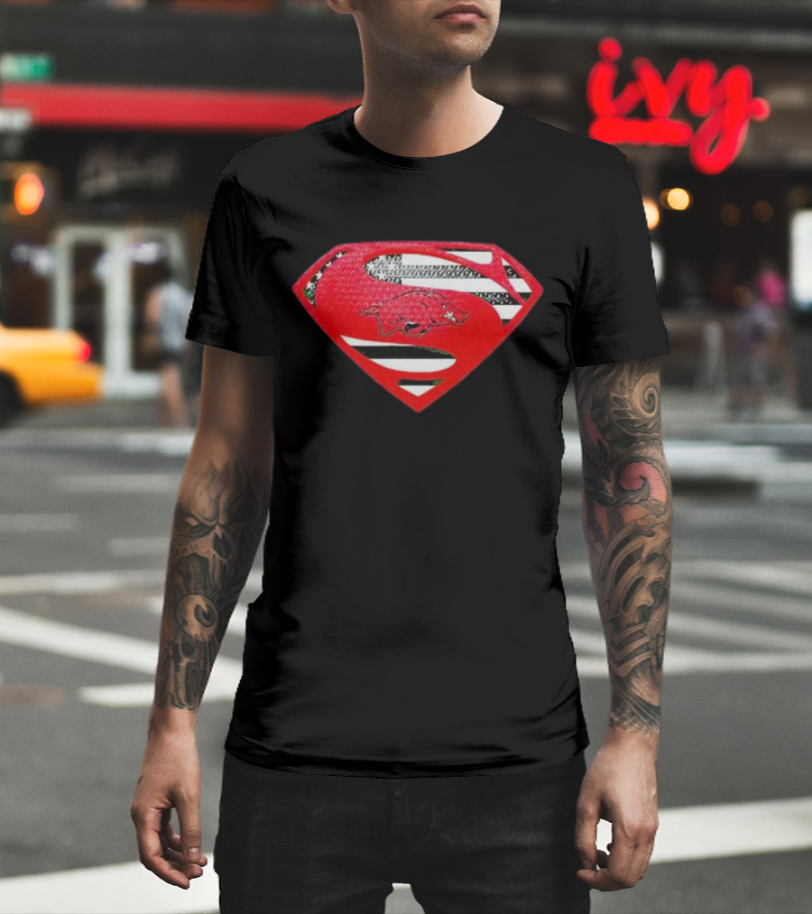Arkansas Razorbacks Superman Logo With USA Flag Colors T-Shirt