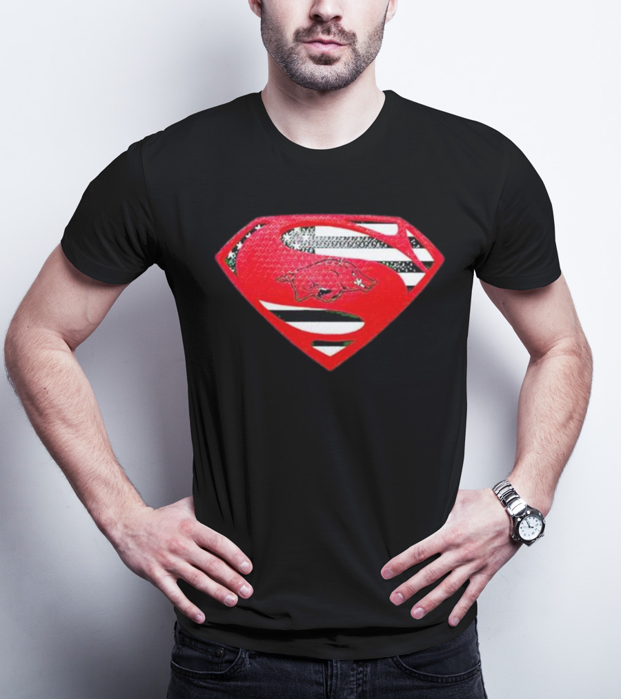 Arkansas Razorbacks Superman Logo With USA Flag Colors T-Shirt