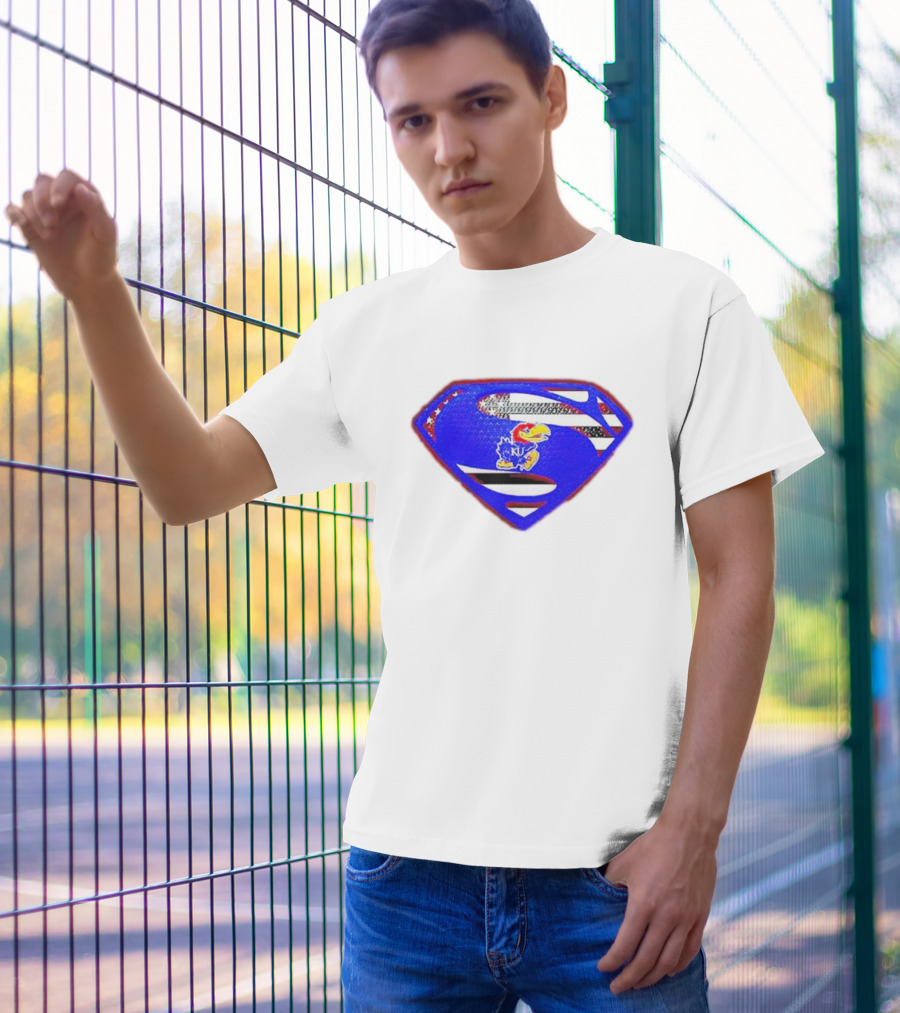 Kansas Jayhawks Superman Logo With USA Flag T-Shirt