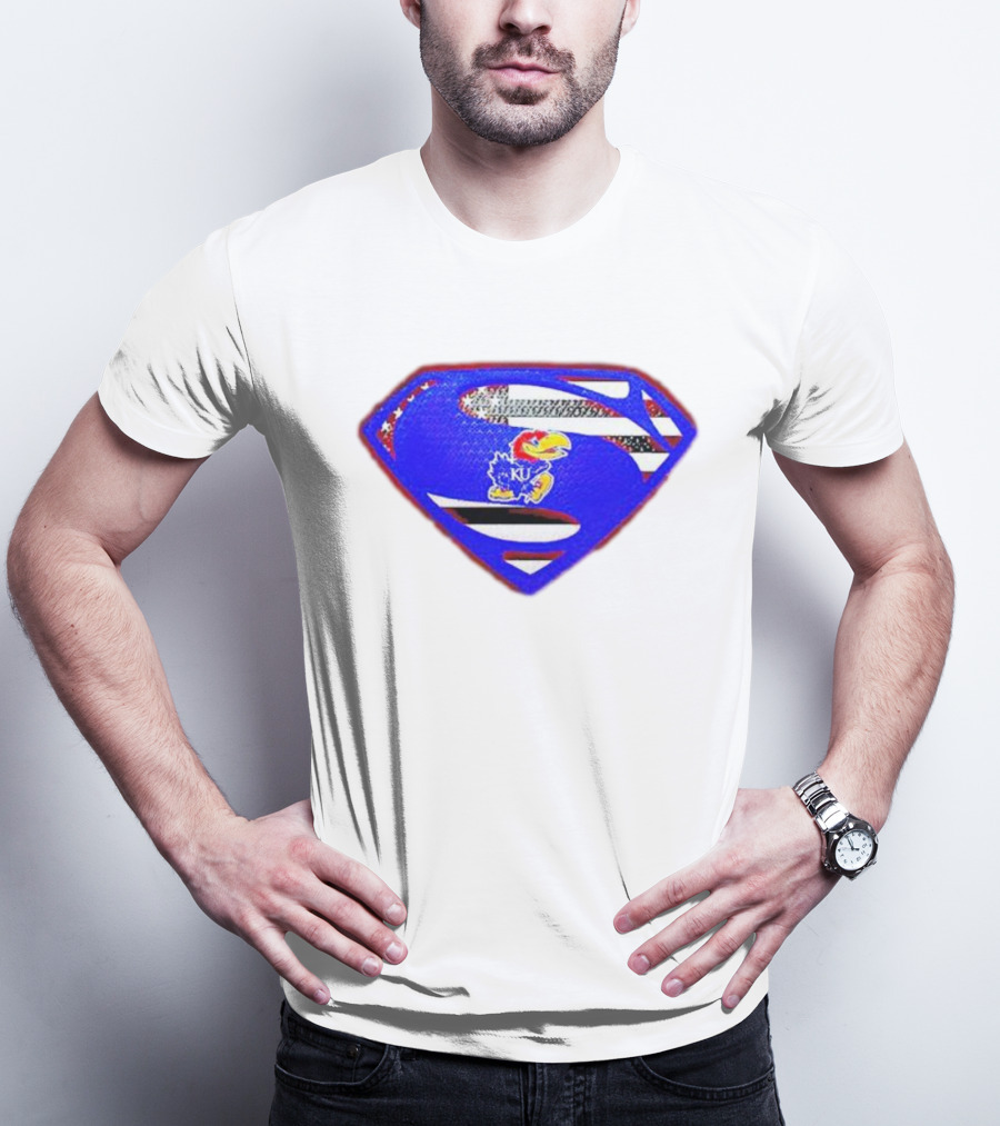 Kansas Jayhawks Superman Logo With USA Flag T-Shirt