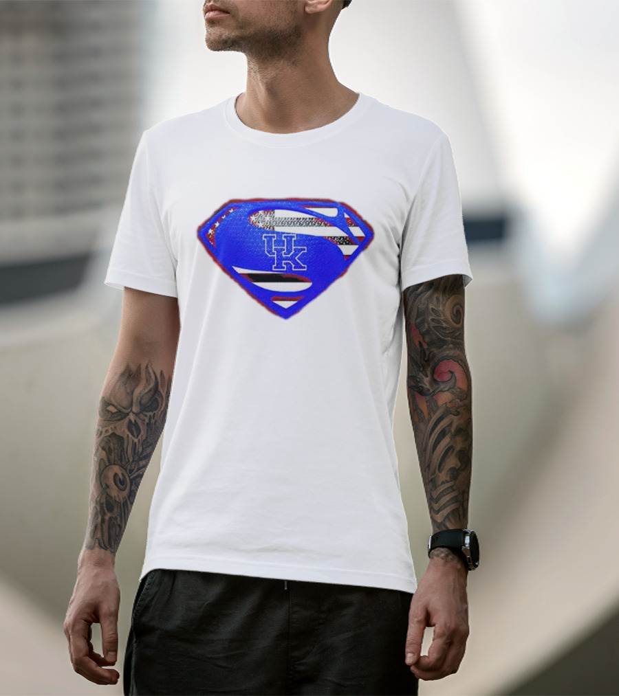 Kentucky Wildcats Logo USA Flag Superman Shield T-Shirt