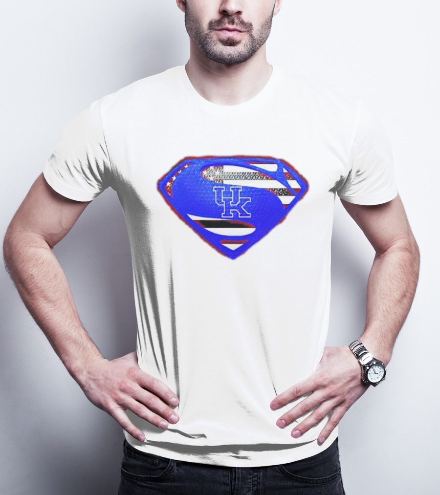 Kentucky Wildcats Logo USA Flag Superman Shield T-Shirt