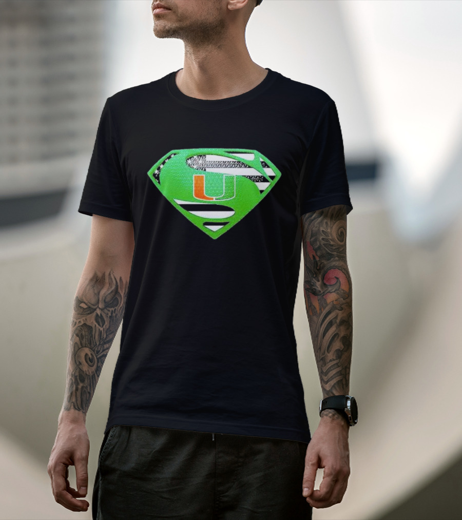 Miami Hurricanes USA Flag Superman T-Shirt