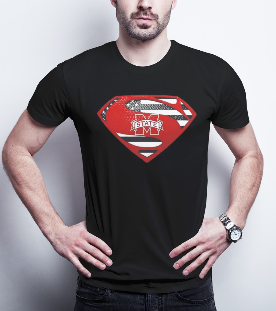 Usa Flag Mississippi State Bulldogs Superman Shield T-Shirt