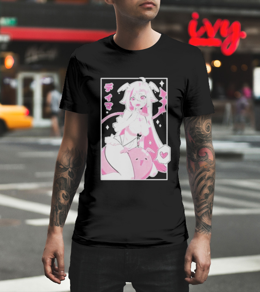 Uwumarket Dimatheduchess Thigh Love Pink Anime Character With Heart And Japanese Text T-Shirt