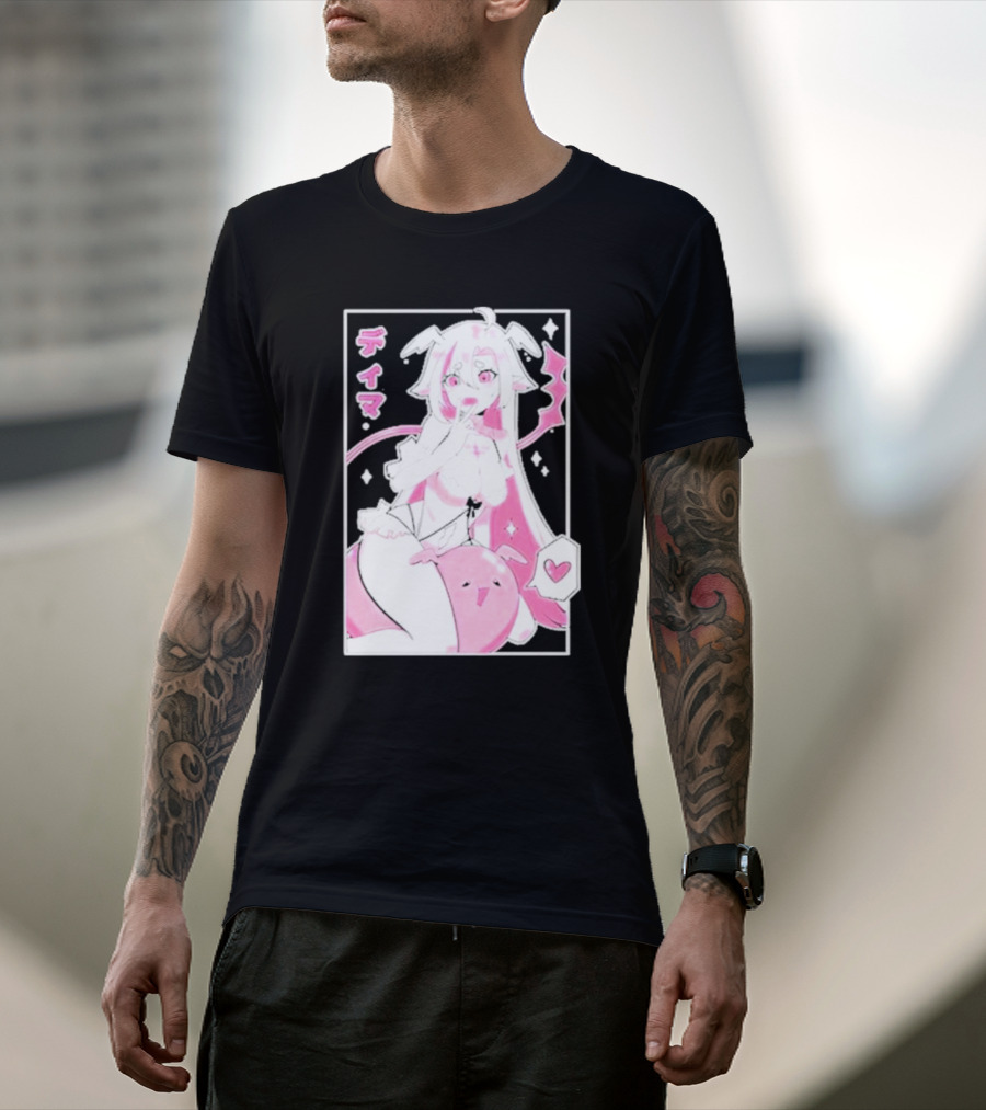 Uwumarket Dimatheduchess Thigh Love Pink Anime Character With Heart And Japanese Text T-Shirt