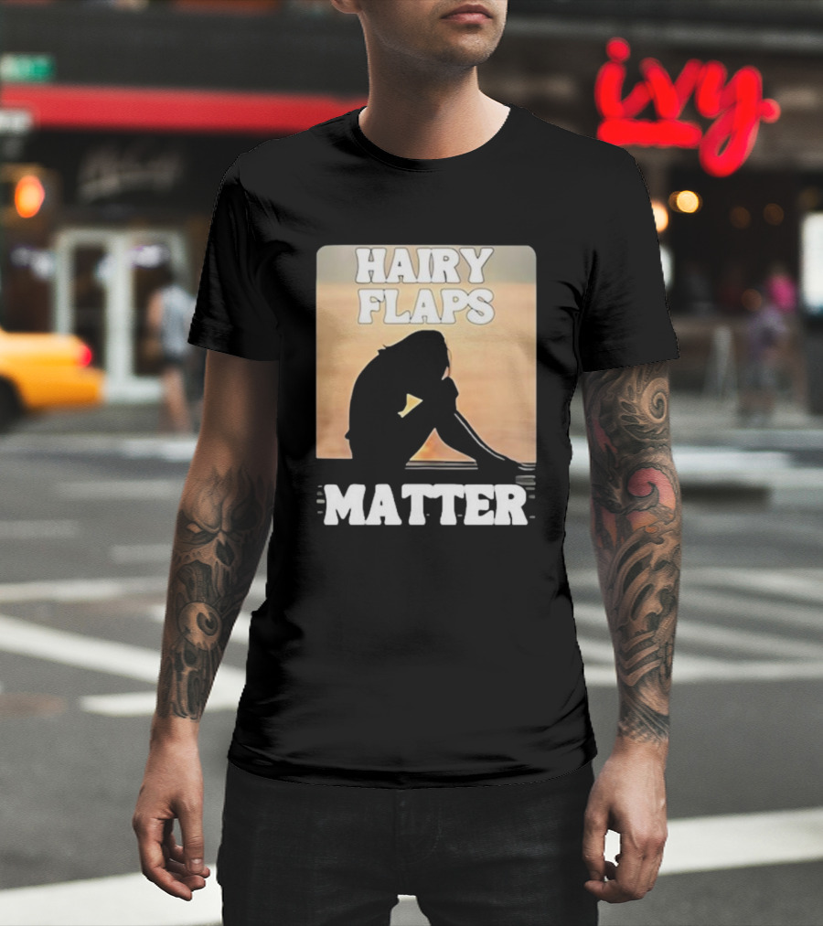 Hairy Flaps Matter Silhouette On Beach Background T-Shirt