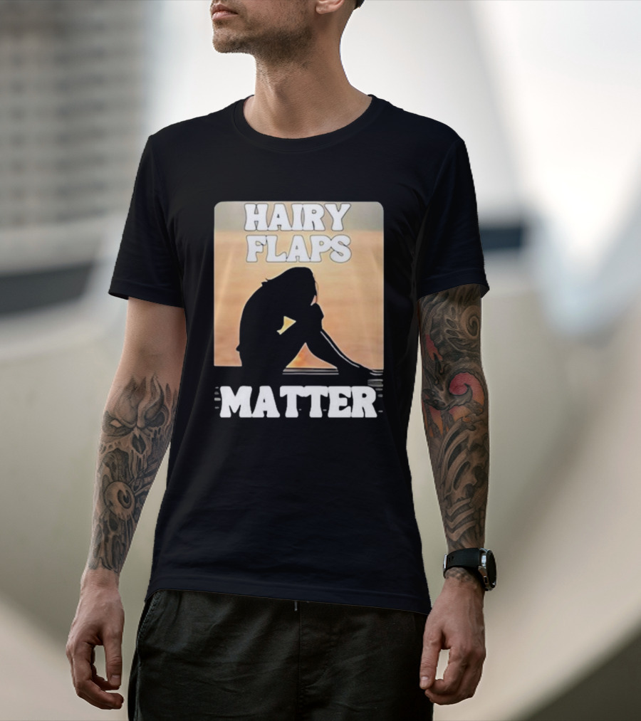 Hairy Flaps Matter Silhouette On Beach Background T-Shirt