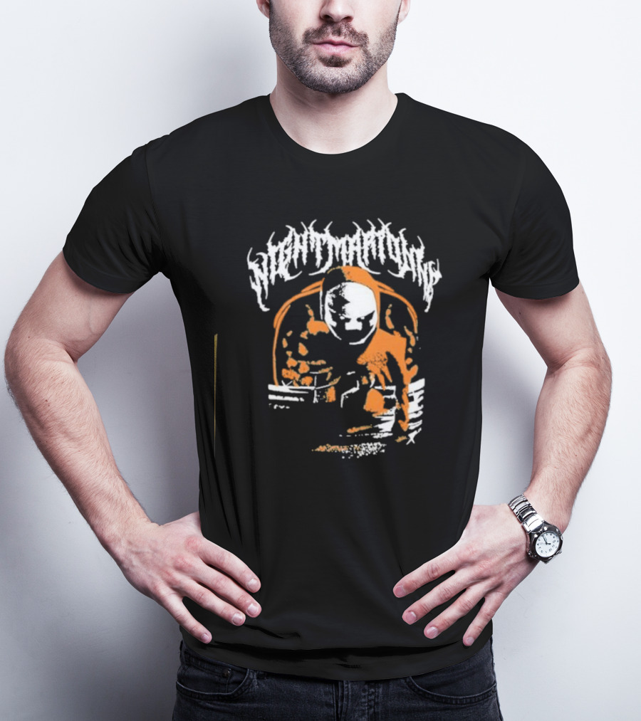 Nightmarionne Horror Puppet Creepy Mask Orange Black T-Shirt
