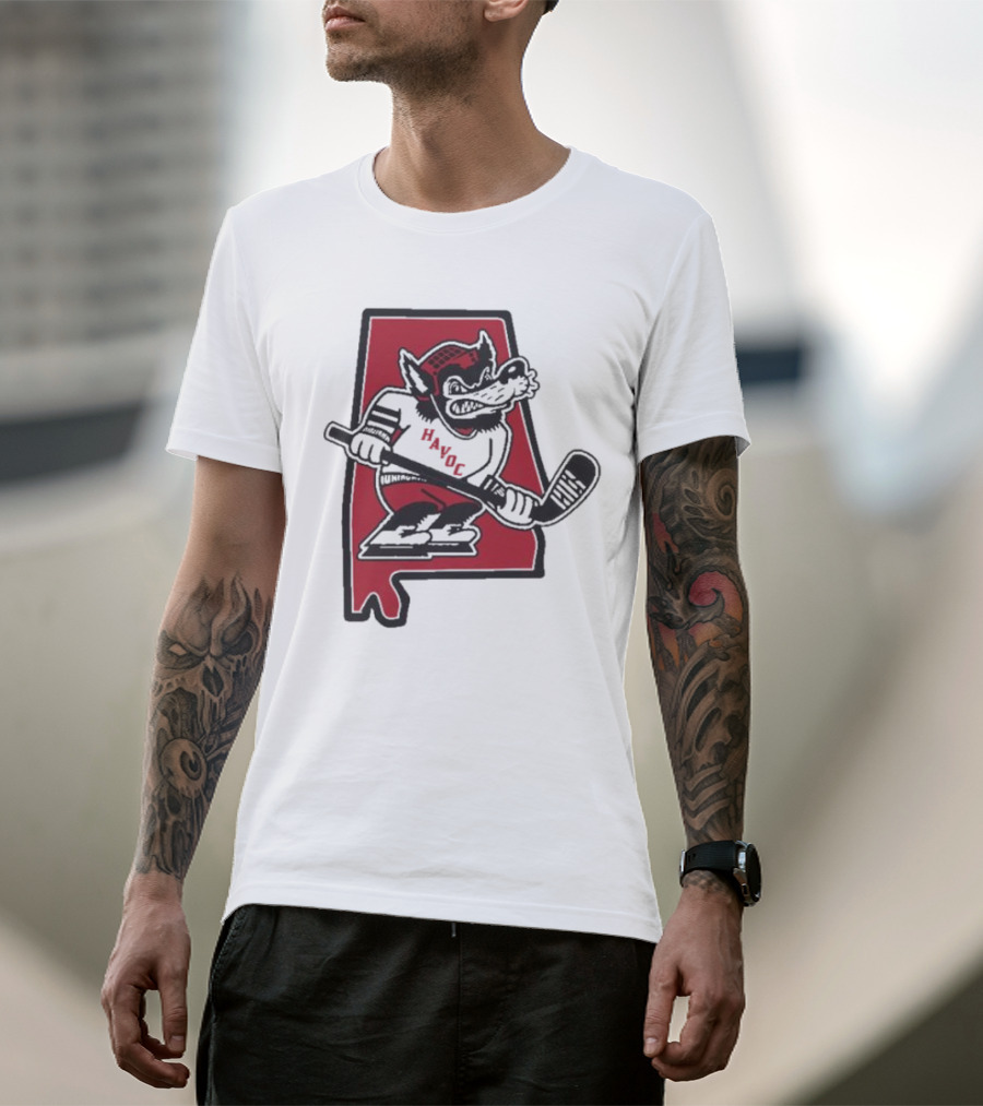Havoc Retro Wolf Hockey Red Alabama Outline T-Shirt